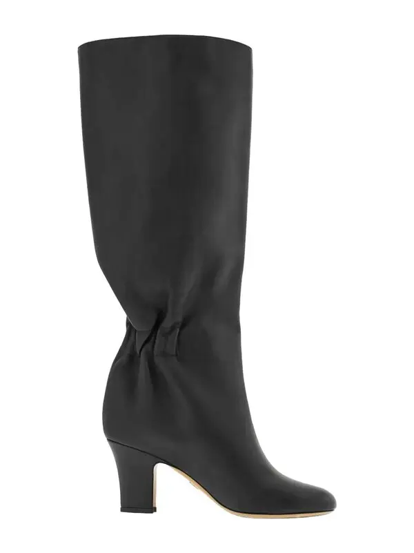 FERRAGAMO 70mm Ruched Leather Boots - Black