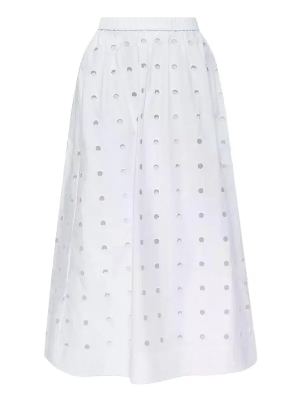 Posse Open-cut Dots A-line Midi Skirt - White