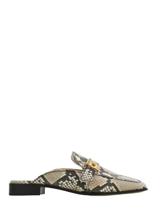 FERRAGAMO Snakeskin Buckle Mules - Grey