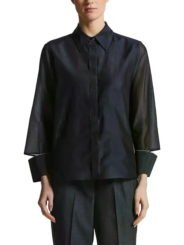 Peserico Sheer-paneled Collared Shirt - Blue