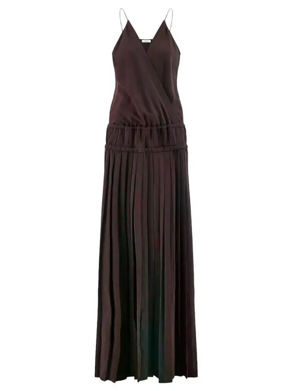 FERRAGAMO V-neck Pleated Maxi Dress - Brown