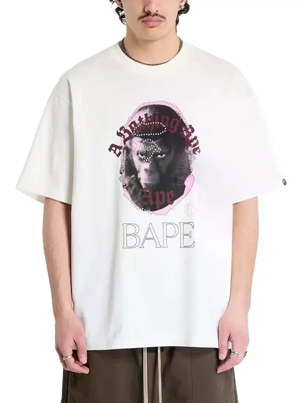 A BATHING APE Rhinestone-embellished Ape Head-print T-shirt - White