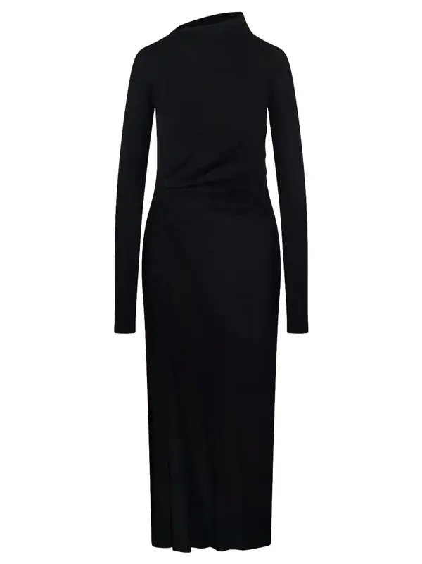 Sportmax Asymmetric-neck Gathered Day Dress - Black