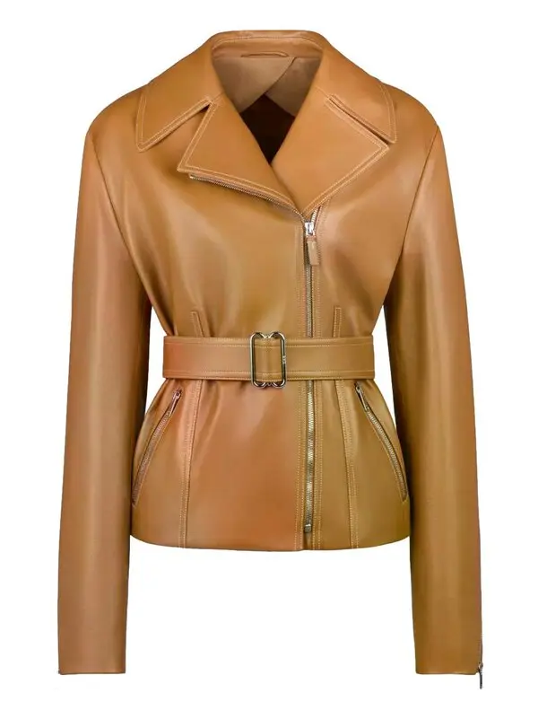 TOD'S Belted Leather Jacket - Brown