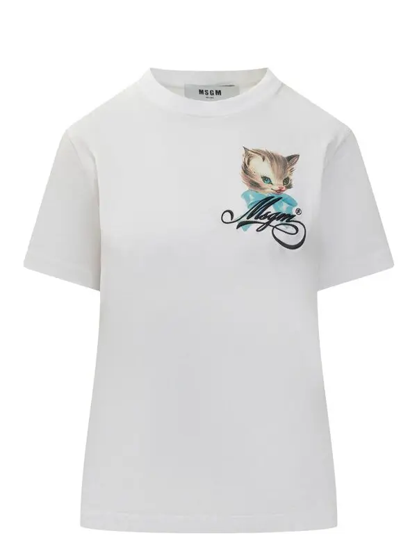 MSGM Cat Print T-shirt - White
