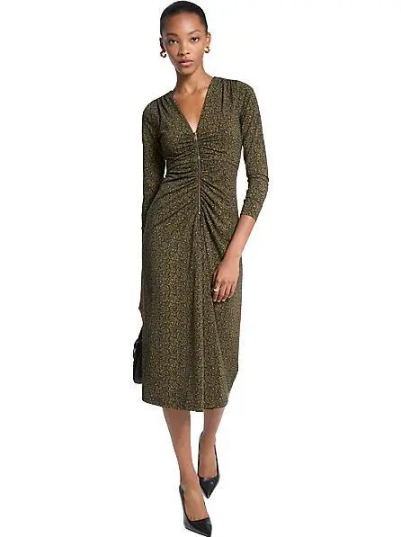 Michael Kors Paisley Print Stretch Matte Jersey Midi Dress - Green