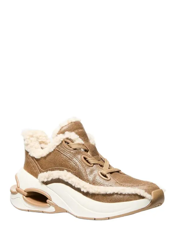 Michael Kors Toni Distressed Leather And Sherpa Trainers - Natural