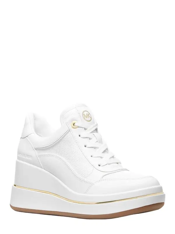 Michael Kors Emmy Leather And Mesh Wedge Trainer - White
