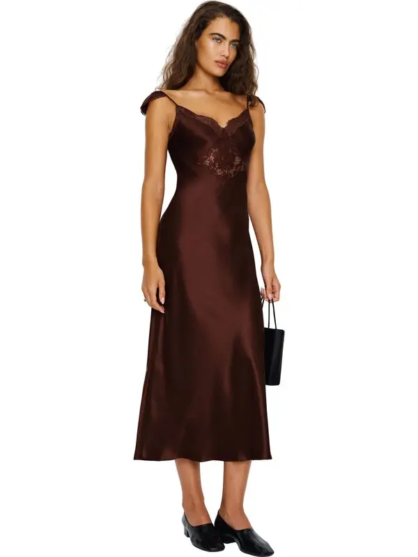 REFORMATION Serafina Silk Maxi Dress - Brown
