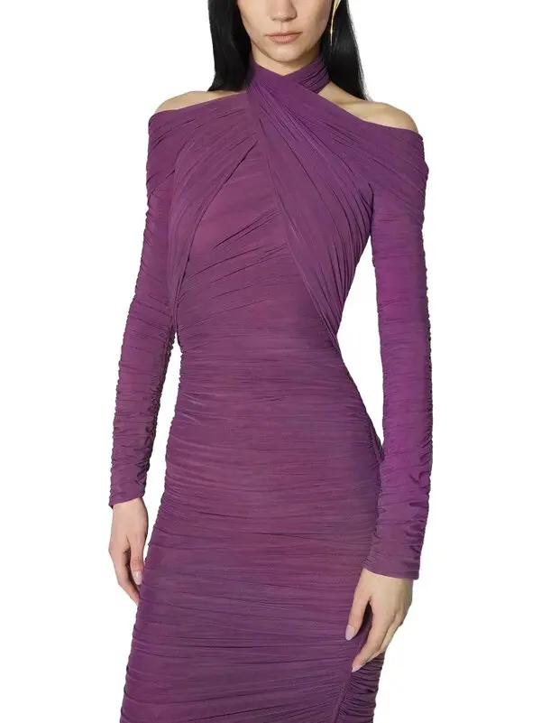 MUGLER Draped Midi Dress - Purple