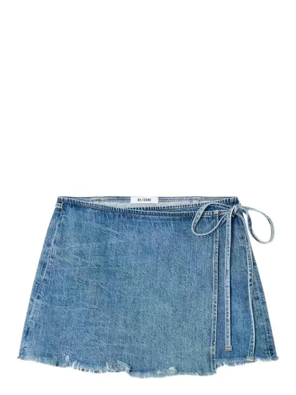 RE/DONE Frayed Wrap Mini Skirt - Blue