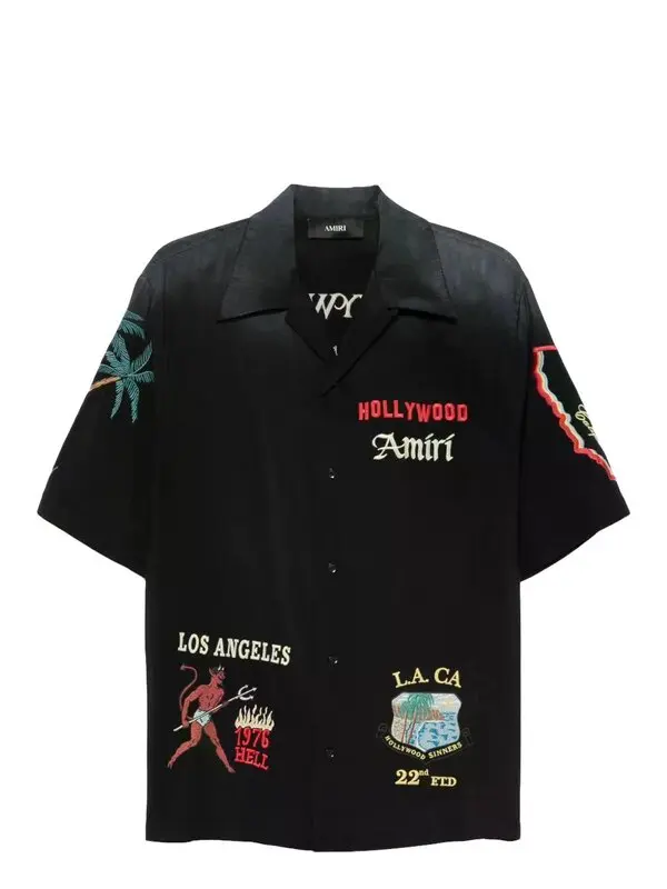 Amiri Sinners Embroidered-details Short-sleeve Shirt - Black