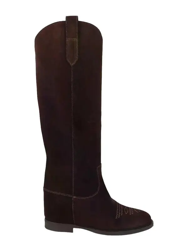 VIA ROMA 15 Embroidered Suede Boots - Brown