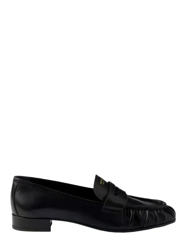 Prada Pleated Leather Loafers - Black