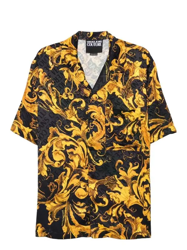 Versace Barocco-print Short-sleeves Shirt - Black