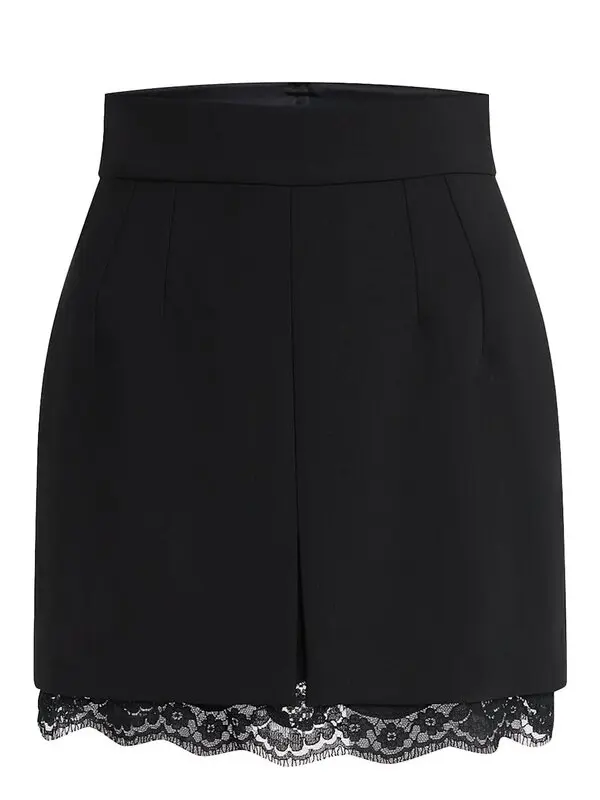 Dolce & Gabbana Lana Double Crepe Mini Skirt With Lace Trim - Black