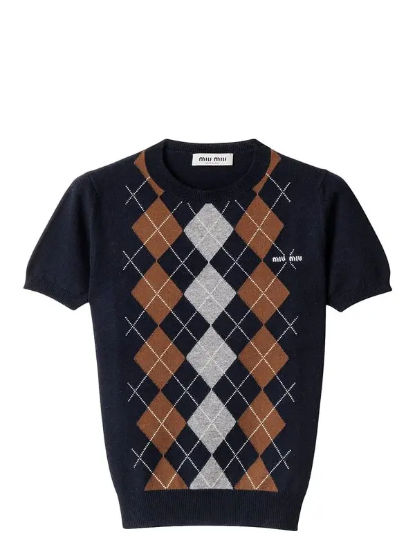 Miu Miu Cashmere Argyle Sweater - Bleu