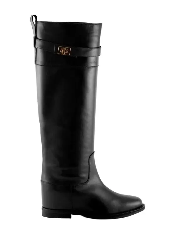VIA ROMA 15 Plaque-buckle Leather Boots - Black