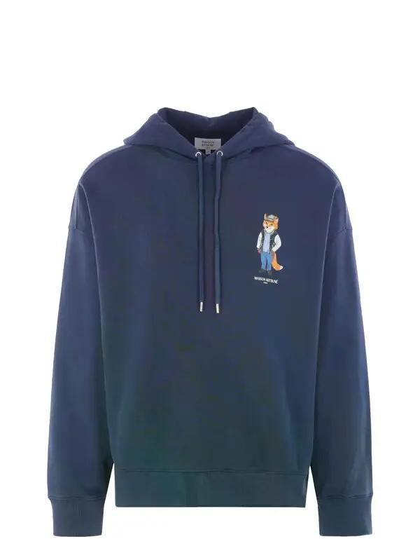 Maison Kitsuné Fox-print Cotton Hoodie - Blue