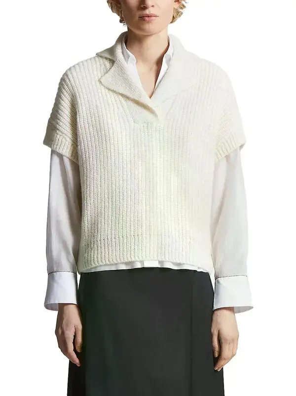 Peserico Ribbed Collar Knit Sweater - White