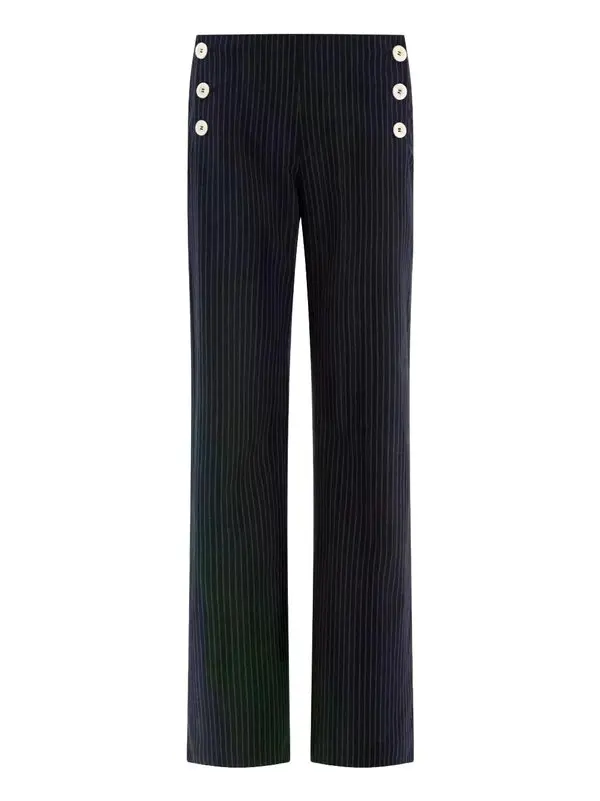 INES DE LA FRESSANGE PARIS Pinstripe Button-embellished Trousers - Blue