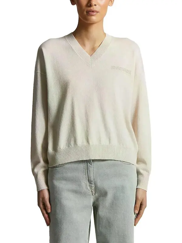 Peserico V-neck Embellished Sweater - Neutrals