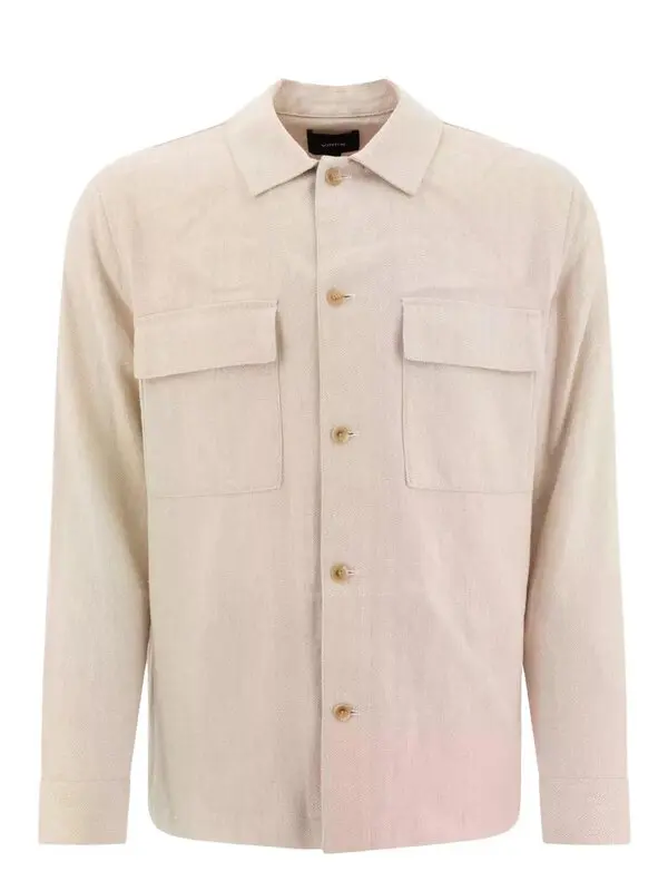 Vince Herringbone Cotton-linen Shirt - Neutrals