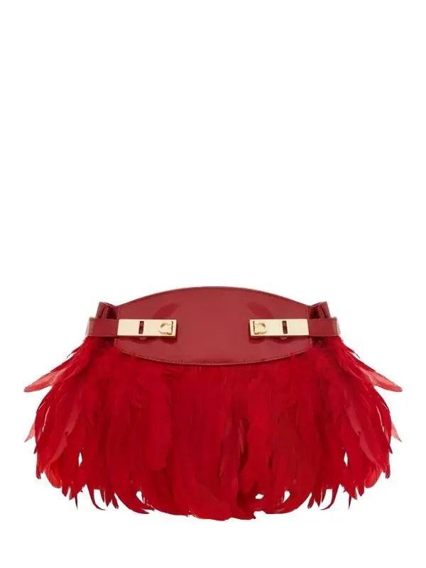 FERRAGAMO Hug Feather-trimmed Cross Body Bag - Red