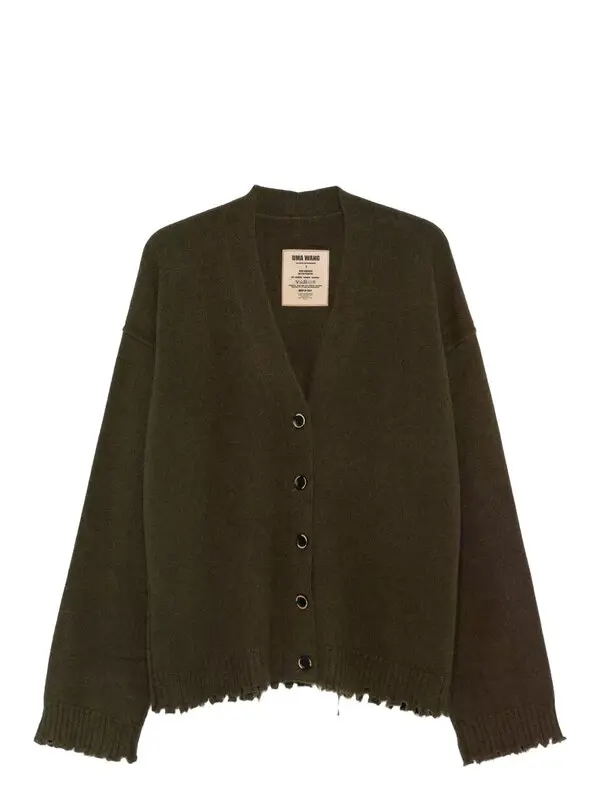 UMA WANG Frayed Buttoned Cardigan - Green