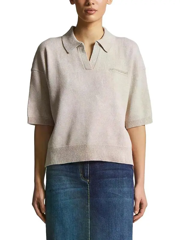Peserico Short-sleeve Embellished Knitted Top - Neutrals
