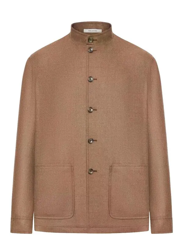 Tagliatore High-neck Buttoned Wool Jacket - Brown