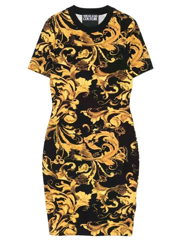 Versace Baroque-print Mini Dress - Black
