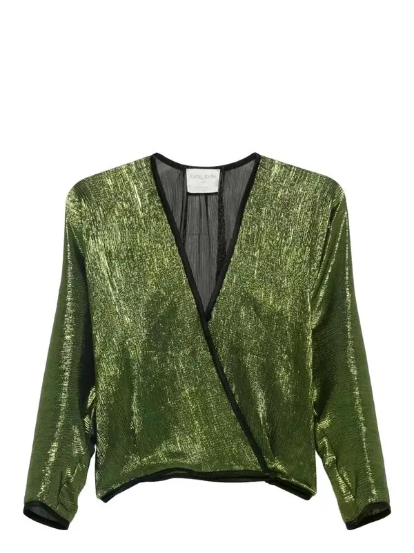 FORTE_FORTE Metallic Wrap-effect Top - Green