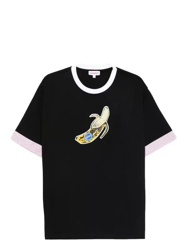 CHARLES JEFFREY Banana-print Crew-neck T-shirt - Black