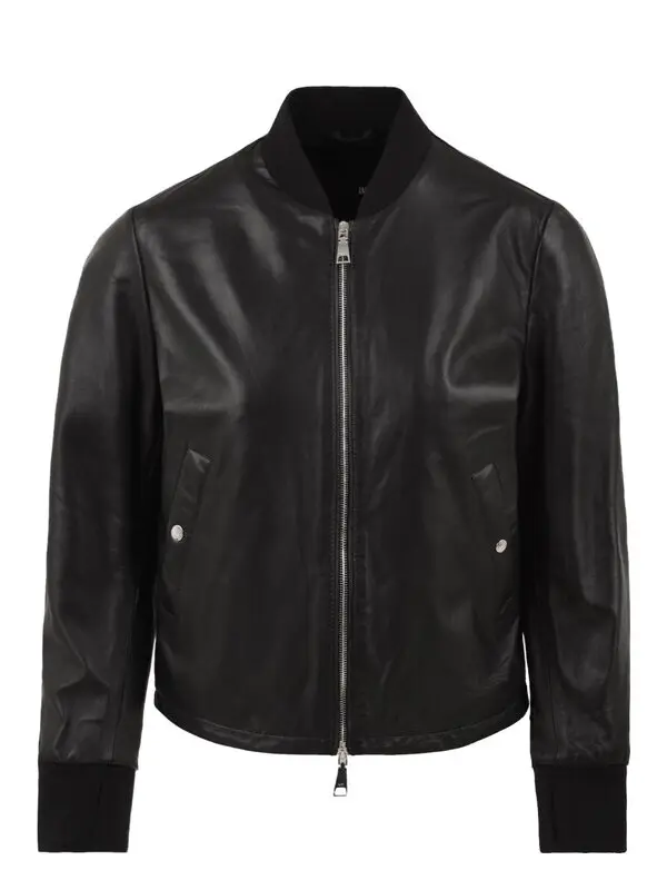 Add Leather Zip-up Jacket - Black