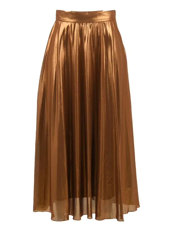 ATTIC AND BARN Metallic Pleated Skirt - Brown