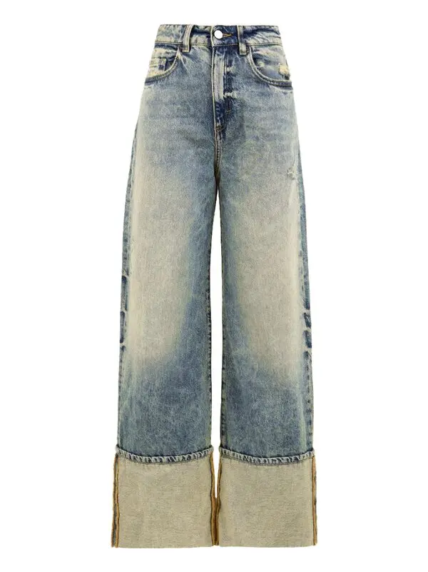 ICON DENIM LOS ANGELES Acid Wash Wide Leg Jeans - Light Denim