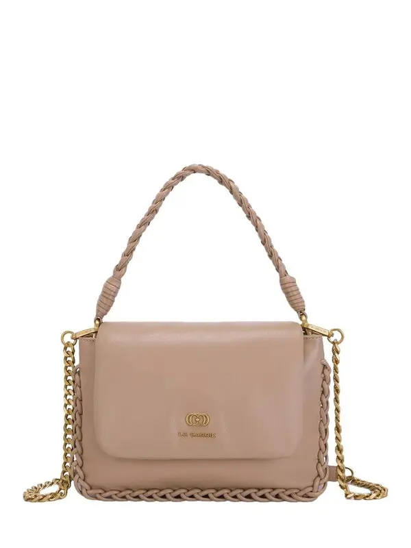 LA CARRIE Shoulder Bag With Braided Handle And Chain Strap - Beige