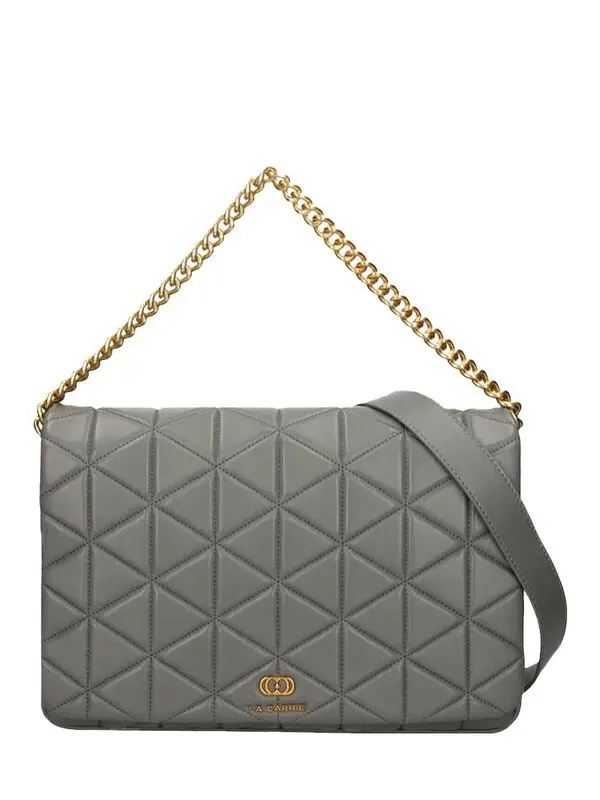 LA CARRIE Quilted Shoulder Bag With Chain Strap - Grey
