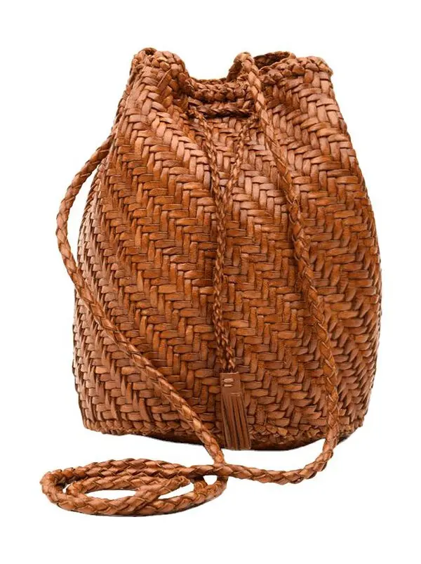 Dragon Diffusion Woven Leather Bucket Bag - Brown