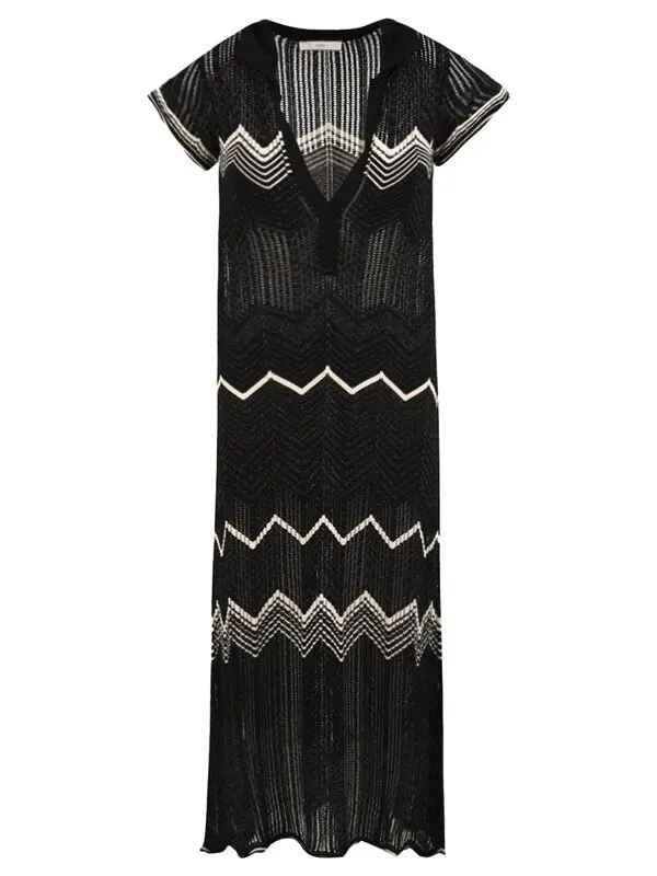 AKEP Long Jacquard Knit Dress - Black