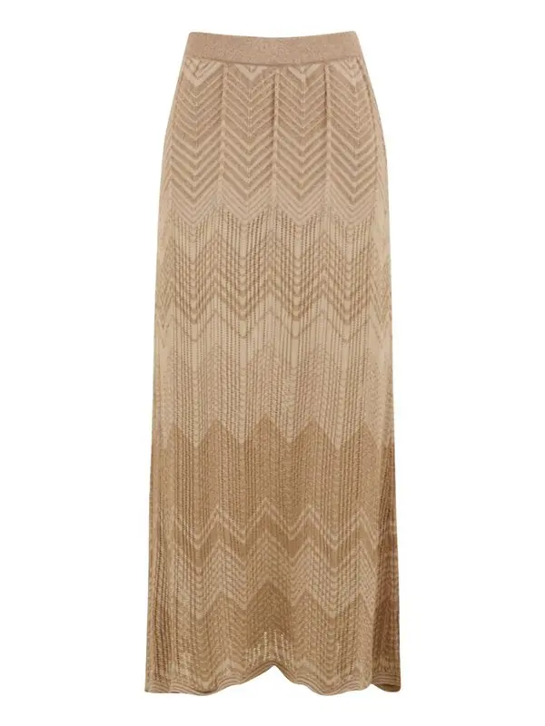 AKEP Zig-zag Geometric Knit Maxi Skirt - Beige