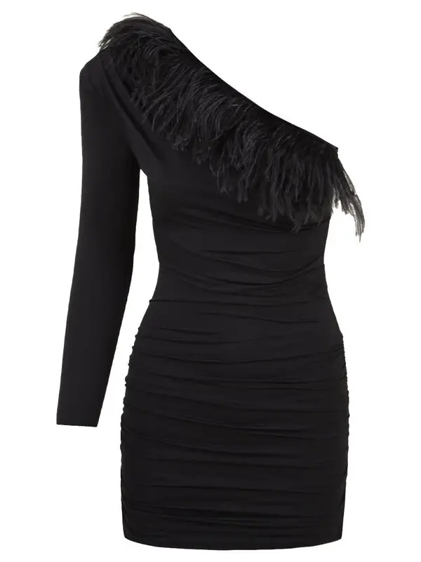 ANIYE BY One-shoulder Feathered Dress - Black