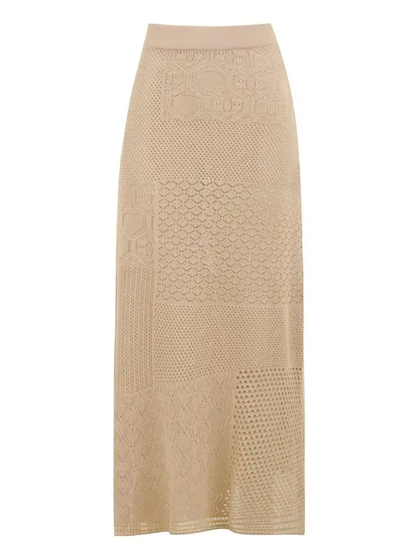 AKEP Knitted Lace Stitch Long Skirt - Beige
