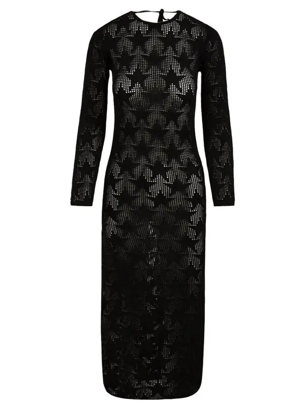 AKEP Long Knit Dress With Star Embroidery - Black