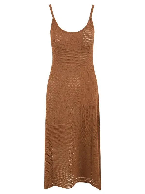 AKEP Knitted Suspender Midi Dress - Brown