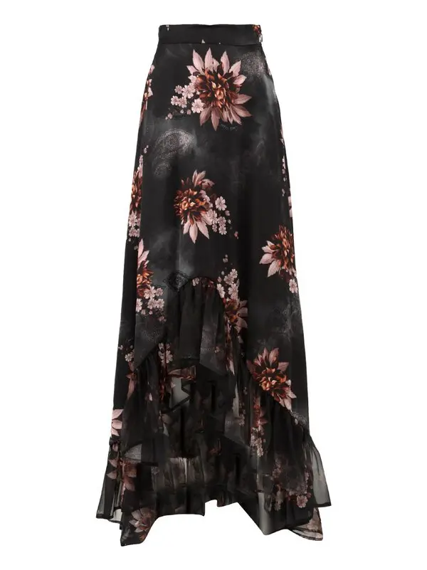 GAELLE Floral Print Skirt - Black/rame