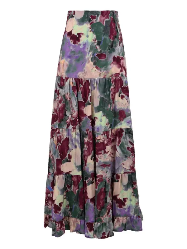 MAR DE MARGARITAS Tiered Maxi Skirt - Bordeaux