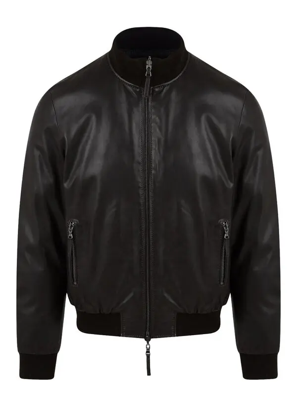 THE JACK LEATHERS Leather Zip Up Coat - Dark Brown