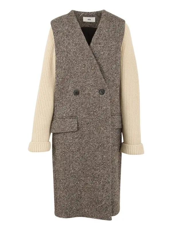SOLOTRE Double-breasted Coat - Marrone/beige